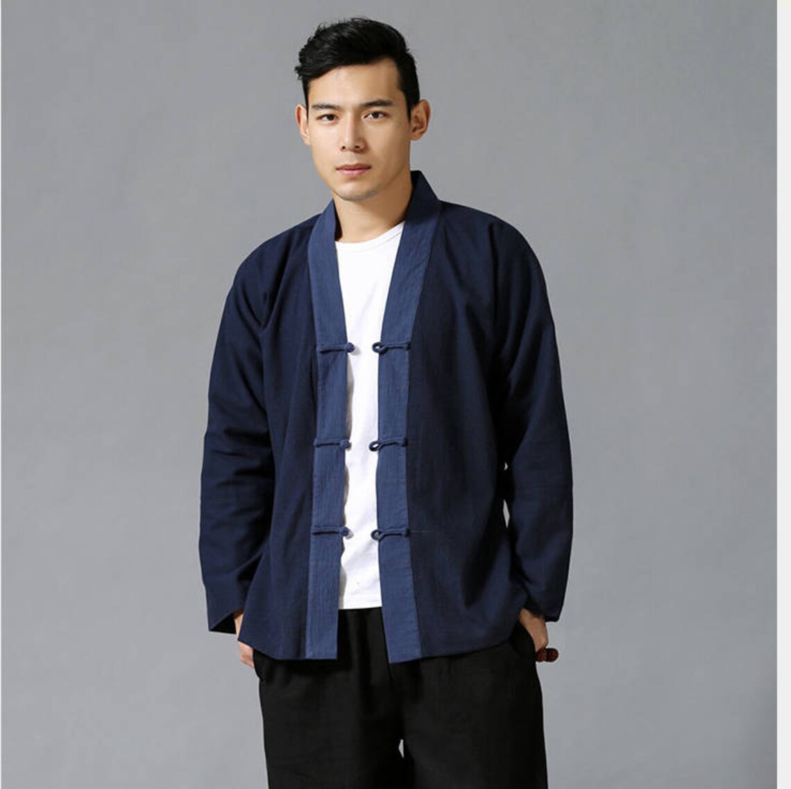 Classic Chinese Style Linen Men's V Neckline Light Jacket - Etsy