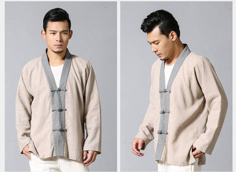 Linen Men's V Neckline Jacket With Handmade Buttons/cotton Lining/stand ...