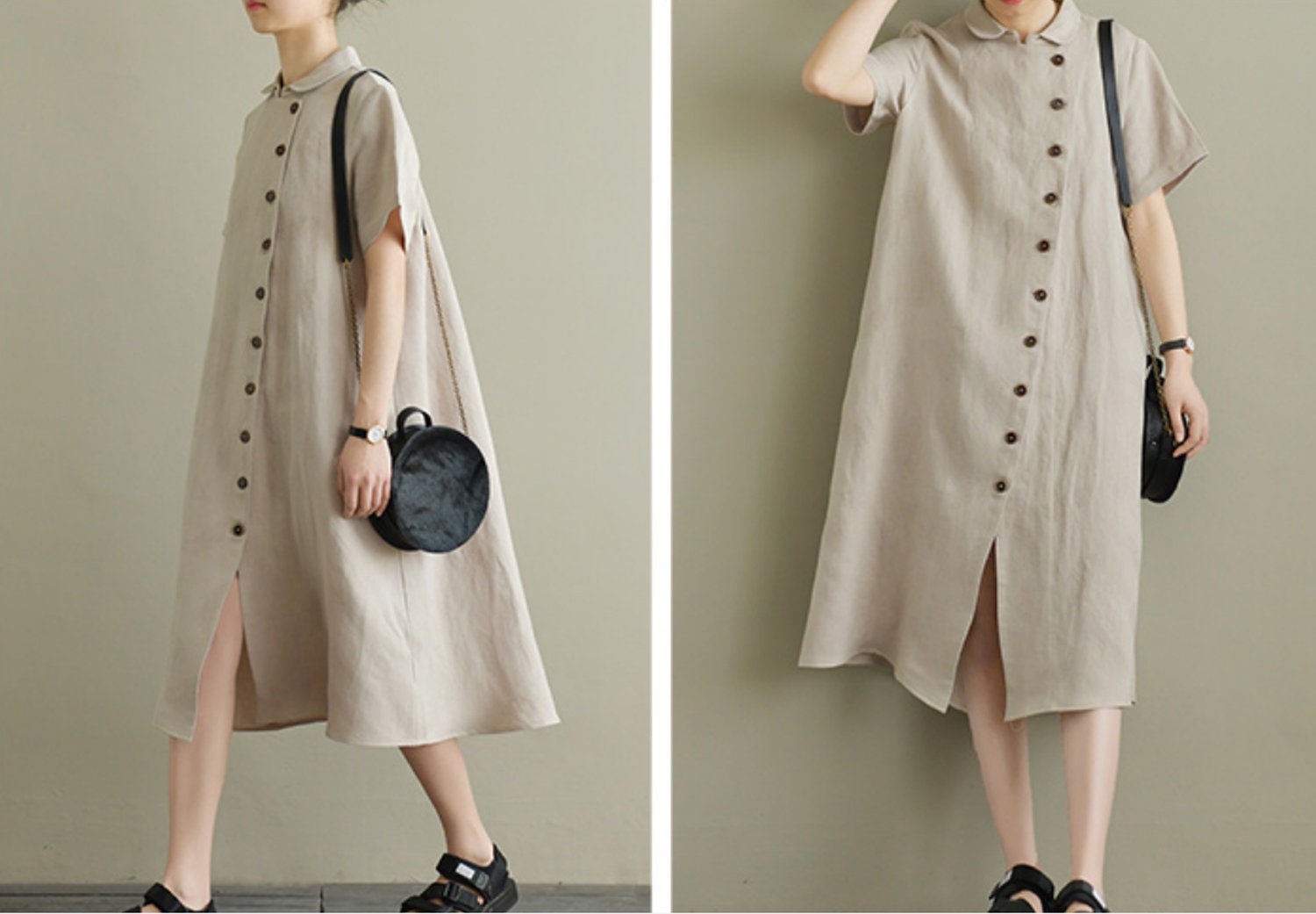 Free Style Linen Dress With Short Sleeves/lovely Shirtdress - Etsy