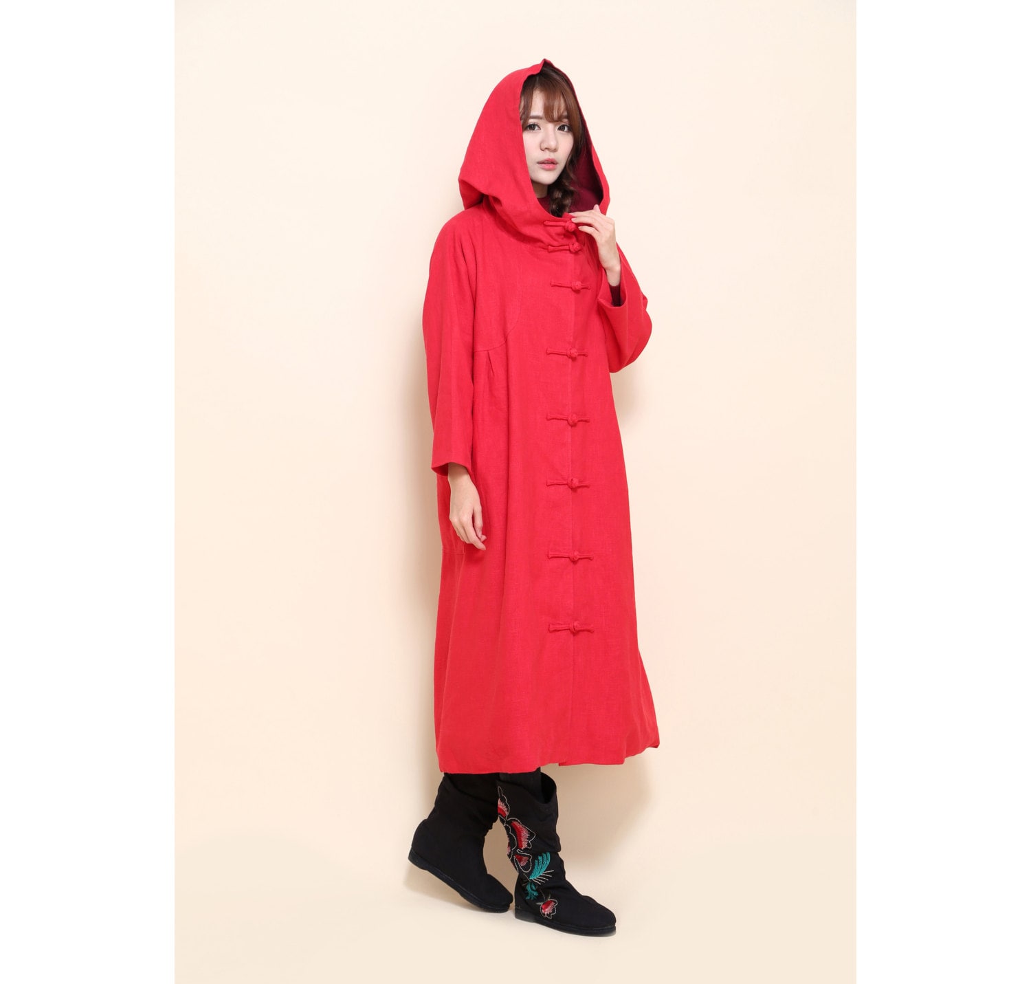 Little Red Riding Hood/ Free Style Long Coat/ Hoodie With Handmade ...