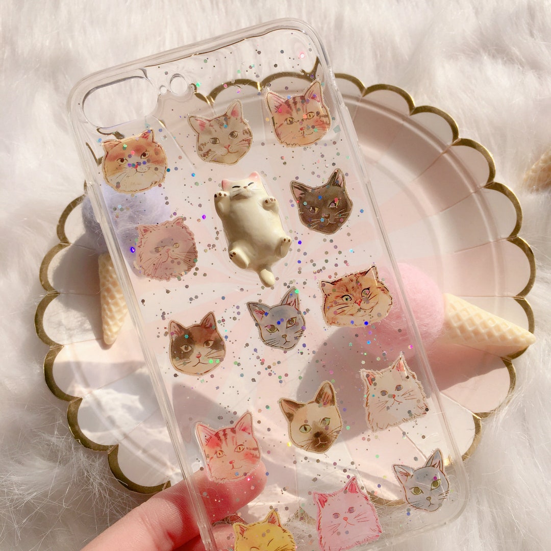 IPhone 11/12/13/14 Case/3d Kawaii Cats Resin-poured Glitter - Etsy