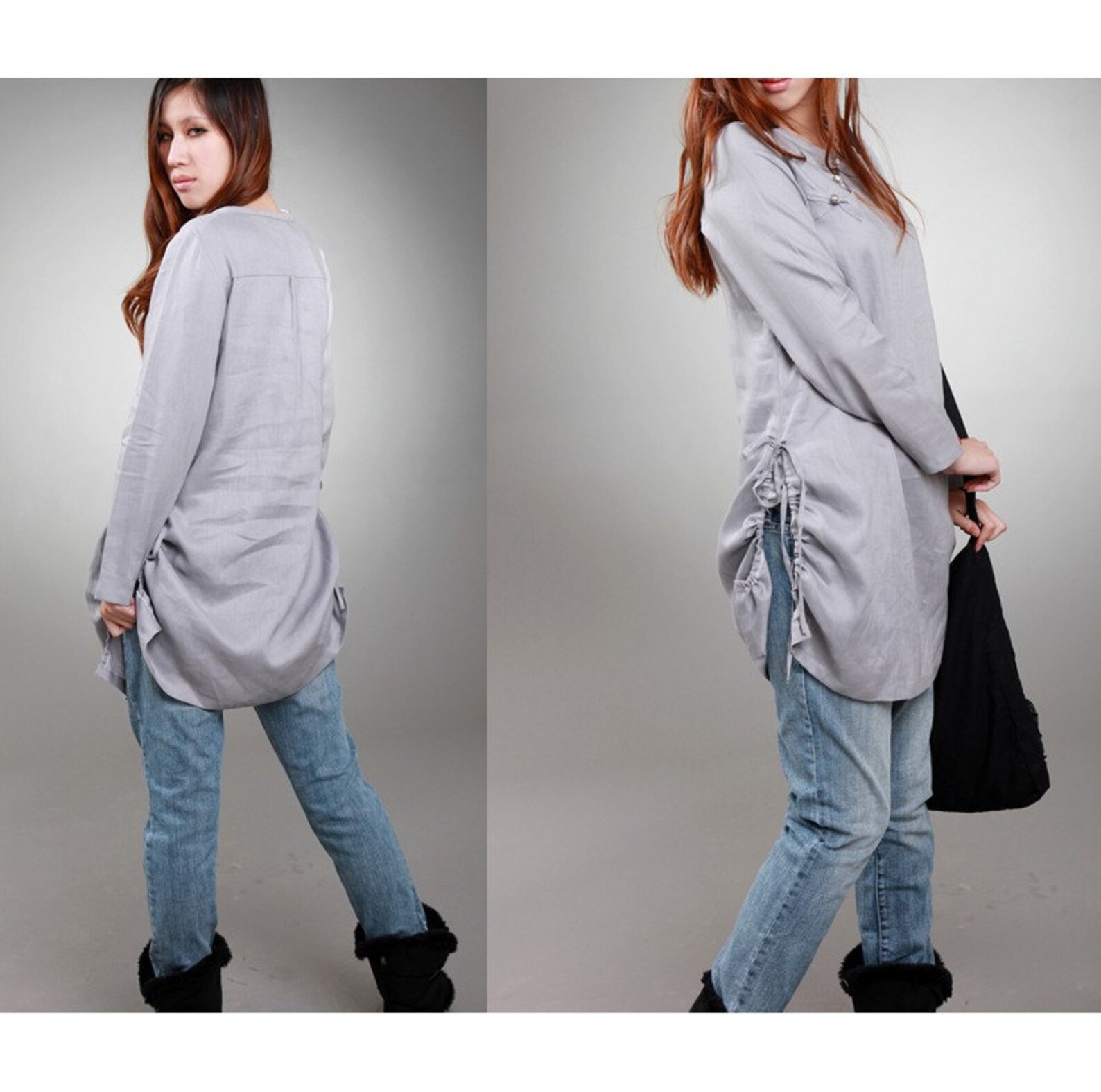 Chinese Collar Drawstring Tunic With Silver Buttons/ 35 Colors/ Any ...