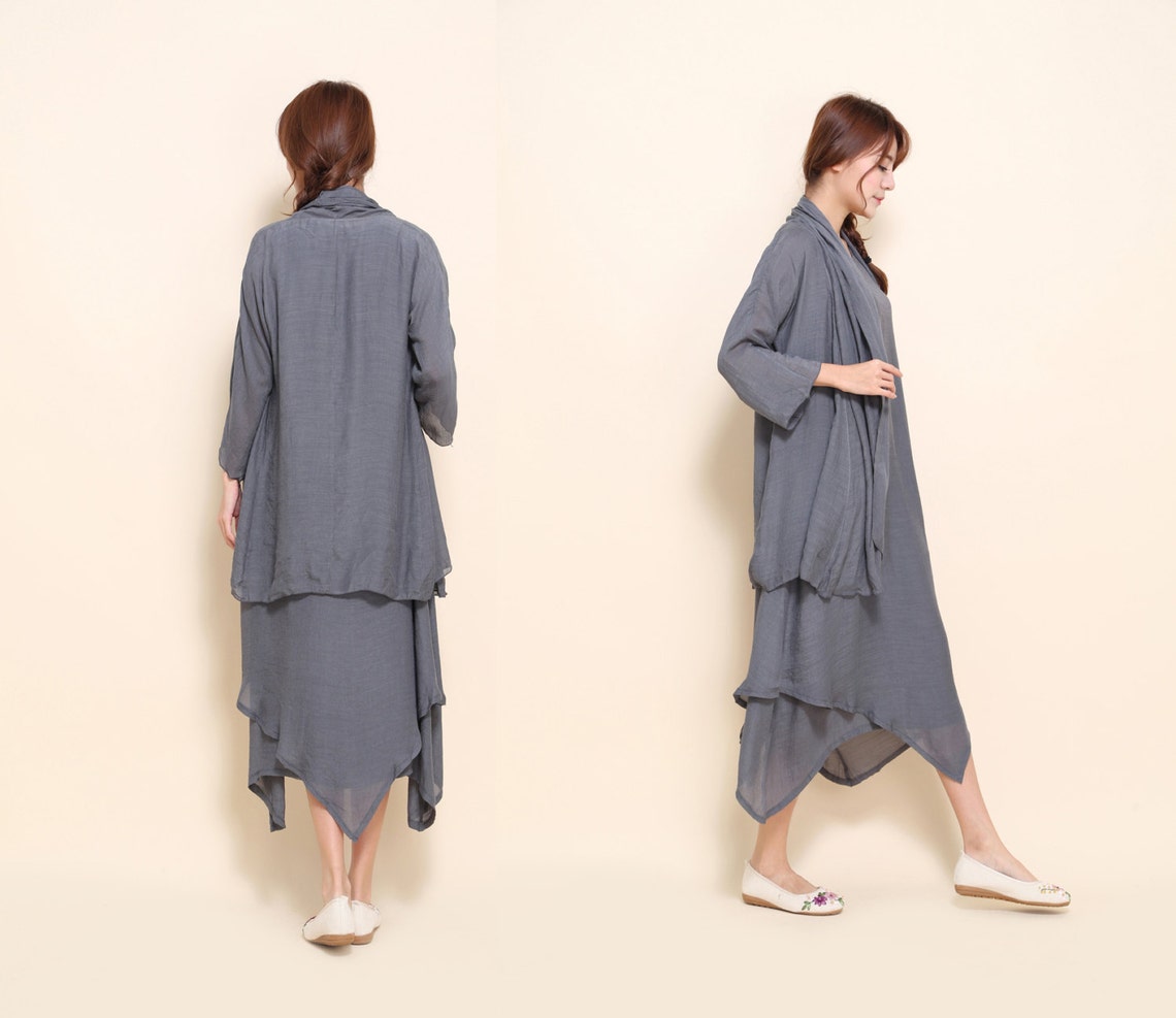 Two Piece Suit Dress/elegant Asymmetrical Silk Two Layered - Etsy