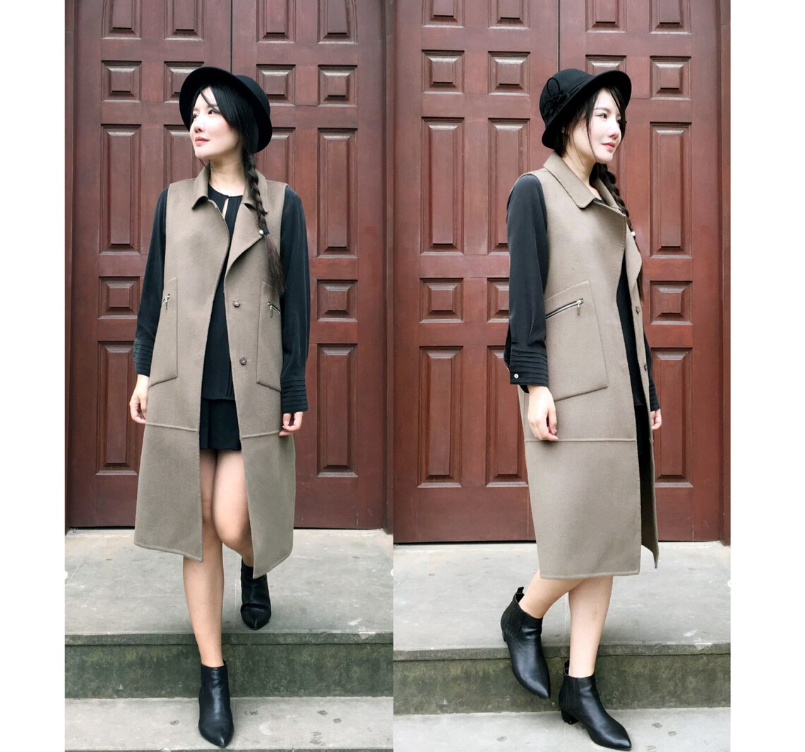Military Style Winter/duster/ Vest Coat/ Double Faced - Etsy