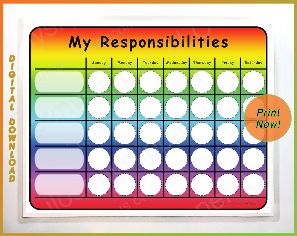 My Responsibilities Chart, Printable. Weekly to Do List. - Etsy