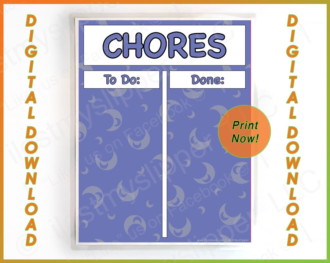 CHORE CHART, Printable. Blue Moons. Instant Digital Download (L011) - Etsy