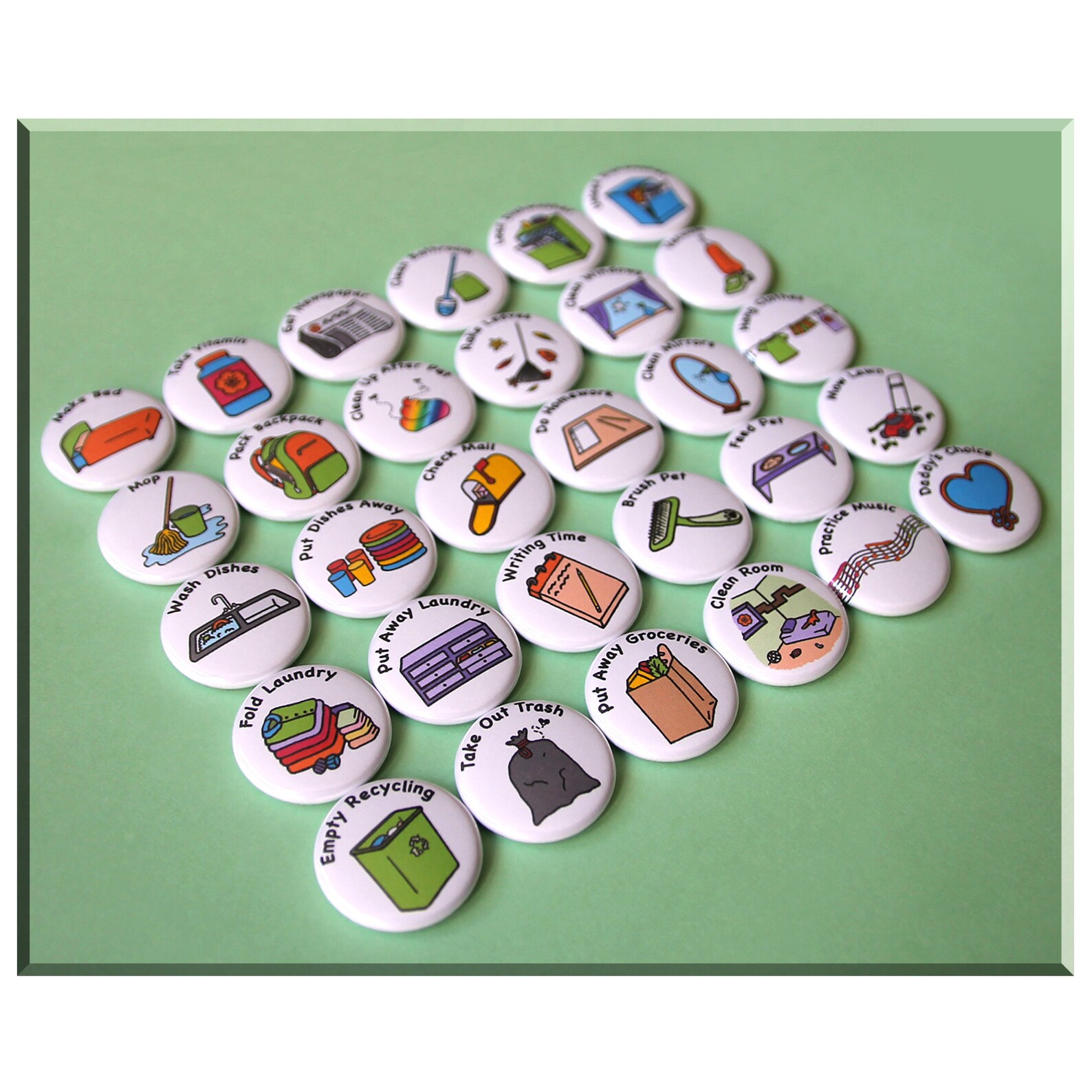 30 Chore Magnets. Mini Buttons for Refrigerator. 1" Round Activity ...