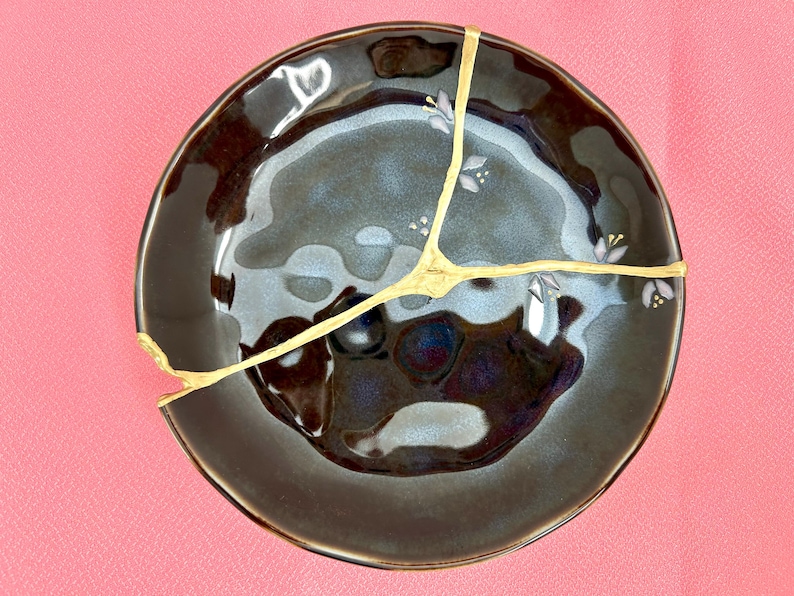 Deep Blue Kintsugi Plate – Japanese Wabi Sabi Ceramic Art With Golden ...