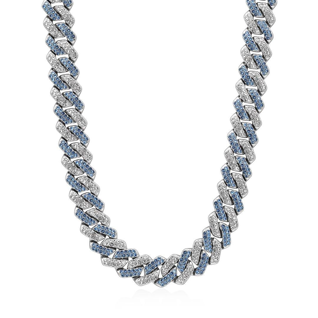 14mm Silver X Blue Iced Out Cuban Chain Necklace for Men - Etsy