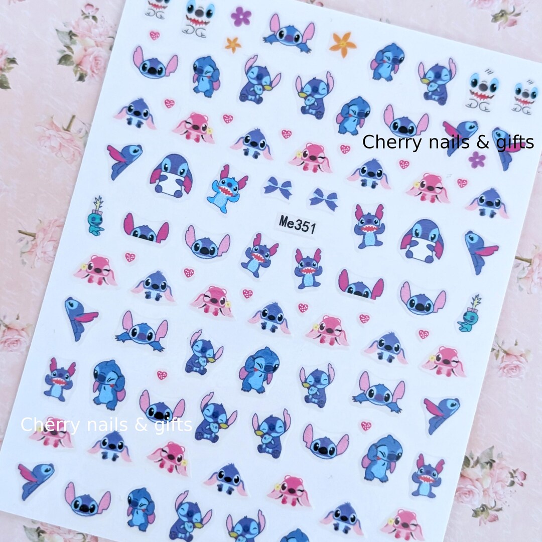 Stitch & Angel Nail Sticker Art, Pink Heart, Self Adhesive Decal - Etsy