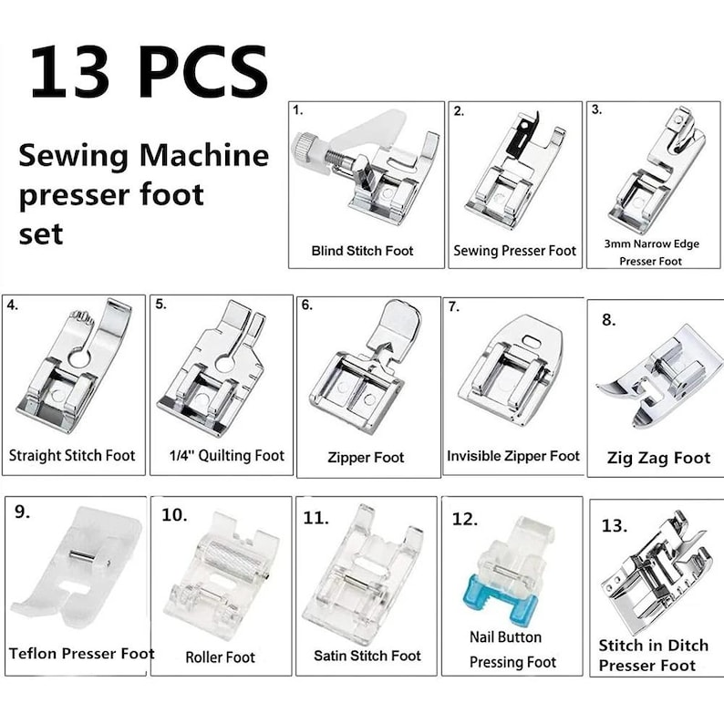 13PCS Presser Foot Set With Storage Box – Roller Foot Invisible Zipper ...