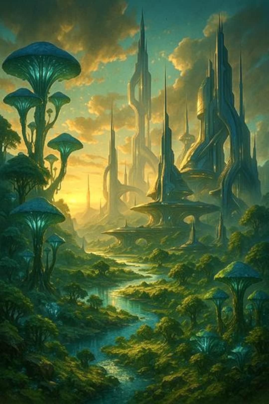 Alien Mega City on a Lush Planet - Concept Art Digital Painting - Etsy