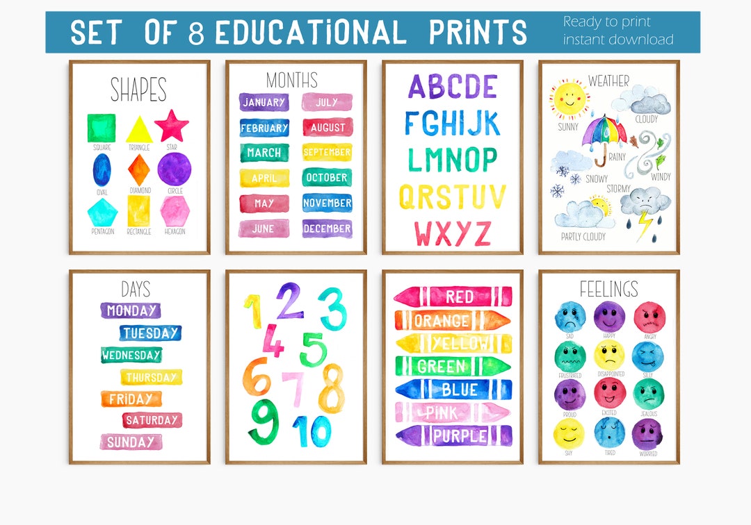 Set of 8 Preschool Printable Posters Digital Download - Etsy