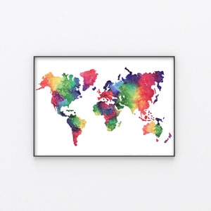 Rainbow World Map Watercolour Print - Etsy