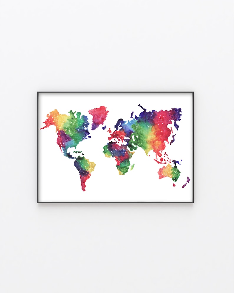 Rainbow World Map Watercolour Print - Etsy