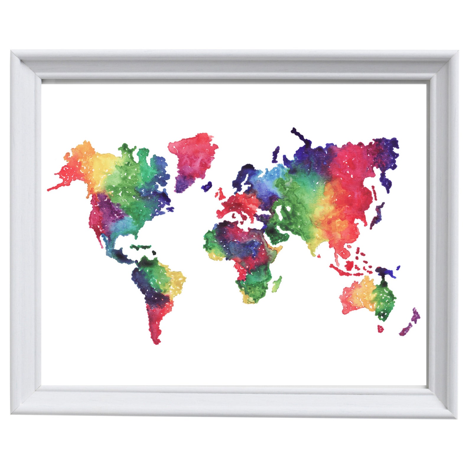 Rainbow World Map Watercolour Print - Etsy