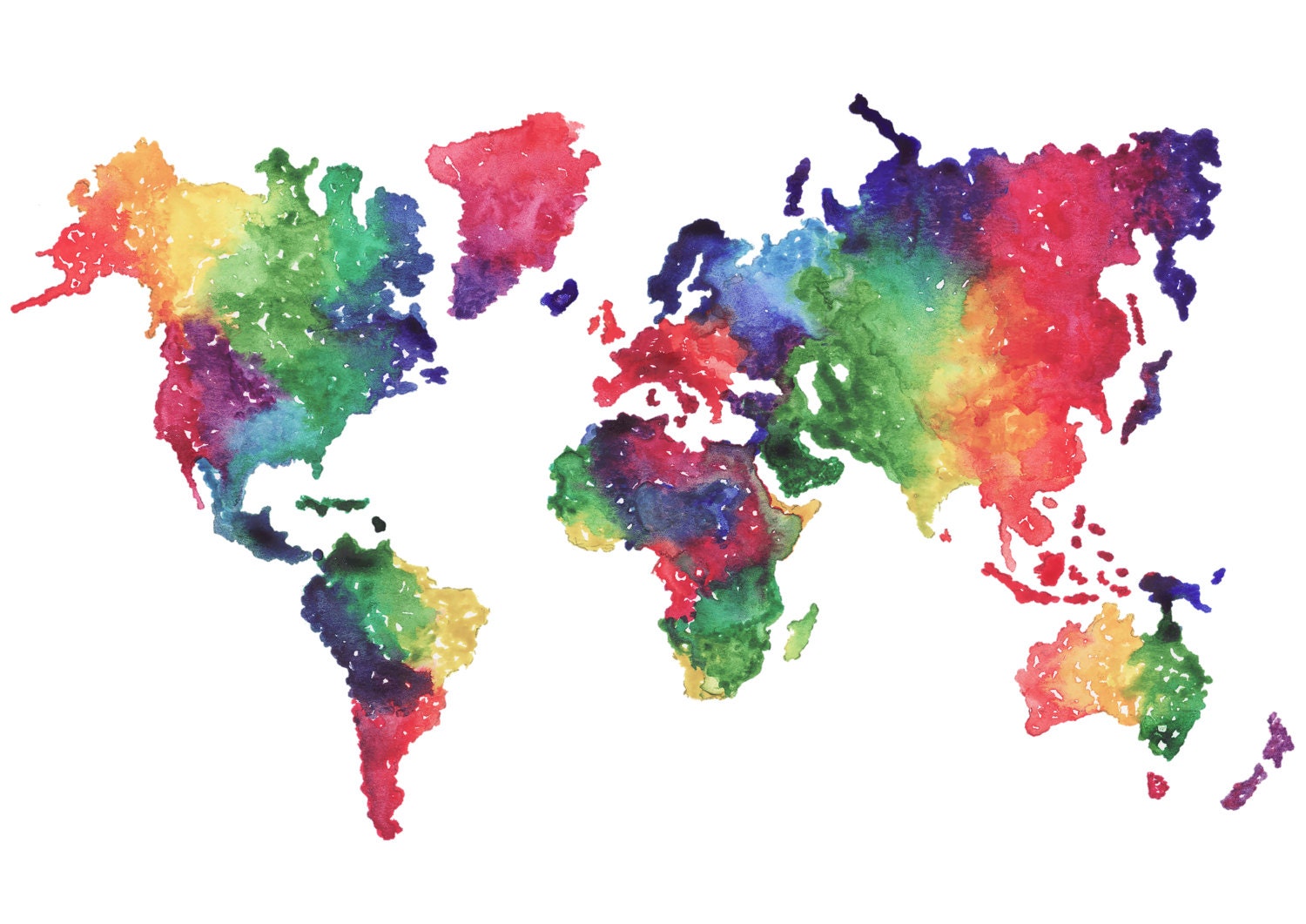 Rainbow World Map Watercolour Print - Etsy