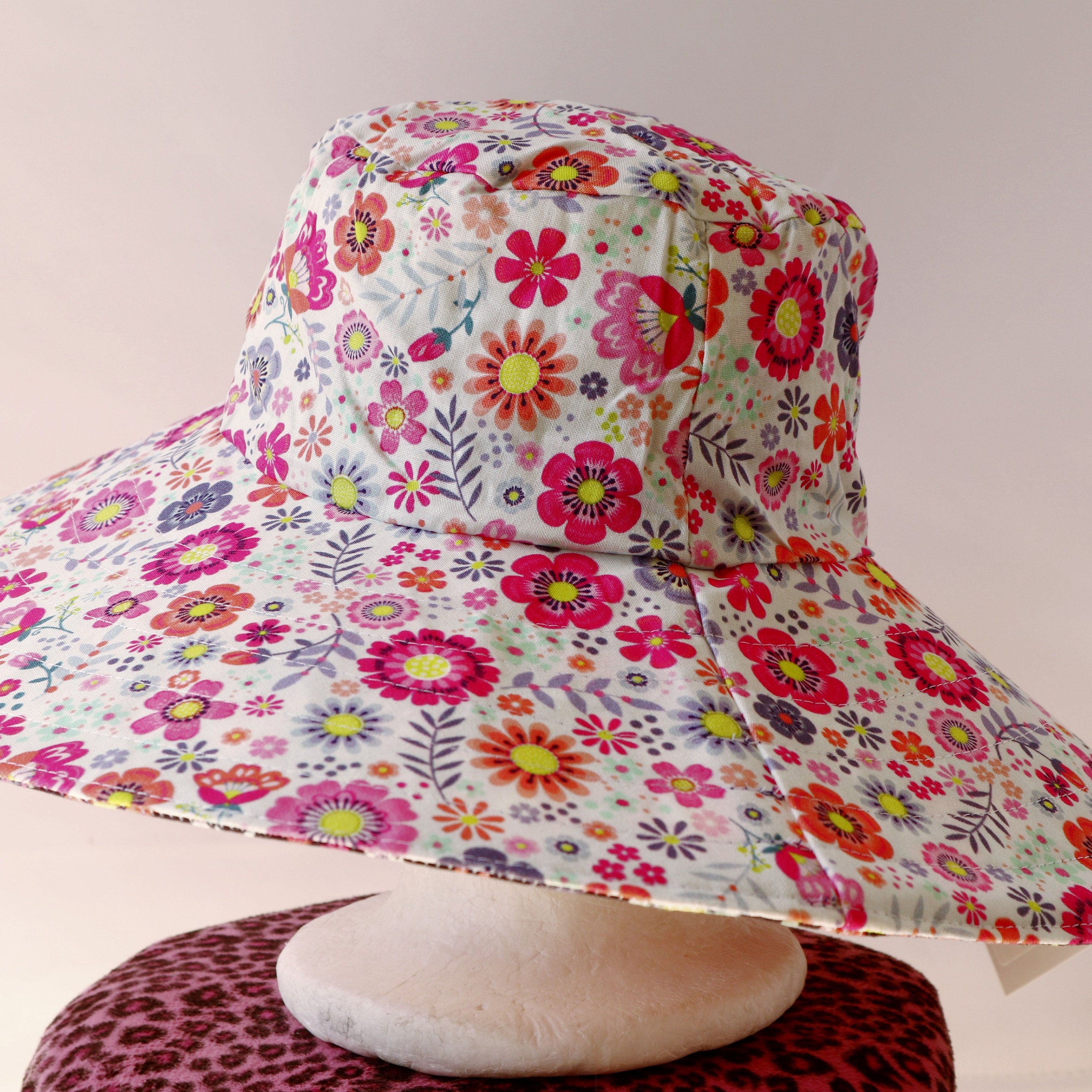 Wide Brim Reversible Sun Hat - Blue Floral - Etsy