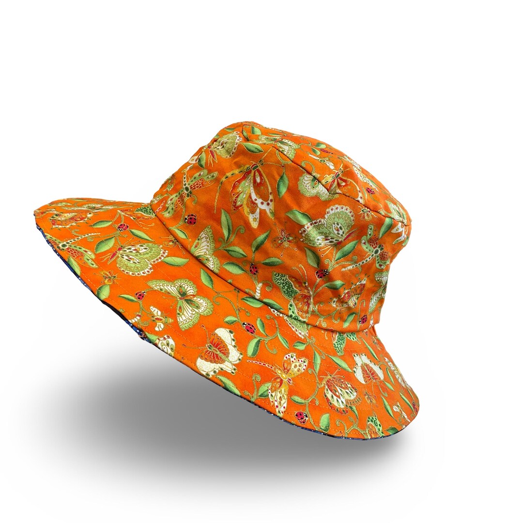 Reversible Sun Hat - Ladies & Girls Sizes - Retro Butterfly, Blue, Sea ...