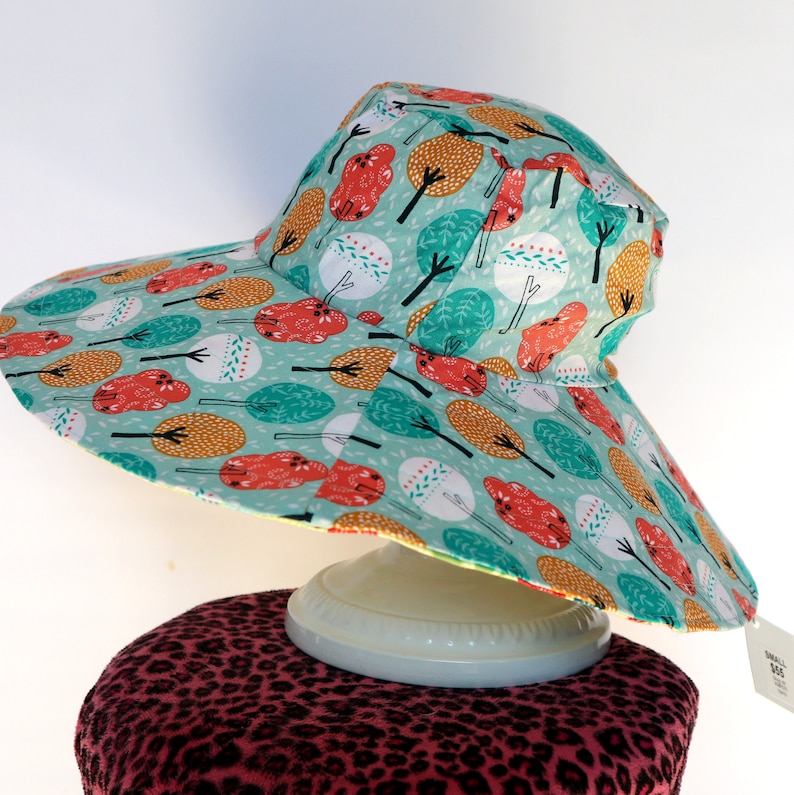 Wide Brim Reversible Sun Hat - Floral / Woodland Trees - Etsy