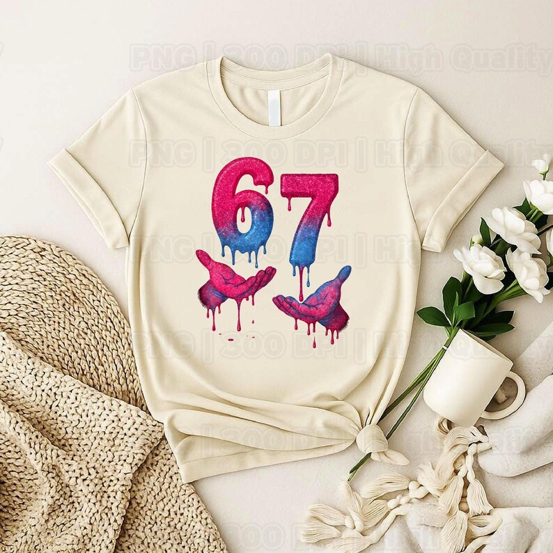 Six Seven Dripping 67 Gifts Png,funny 67 Meme Drip Number Graphic, Six ...