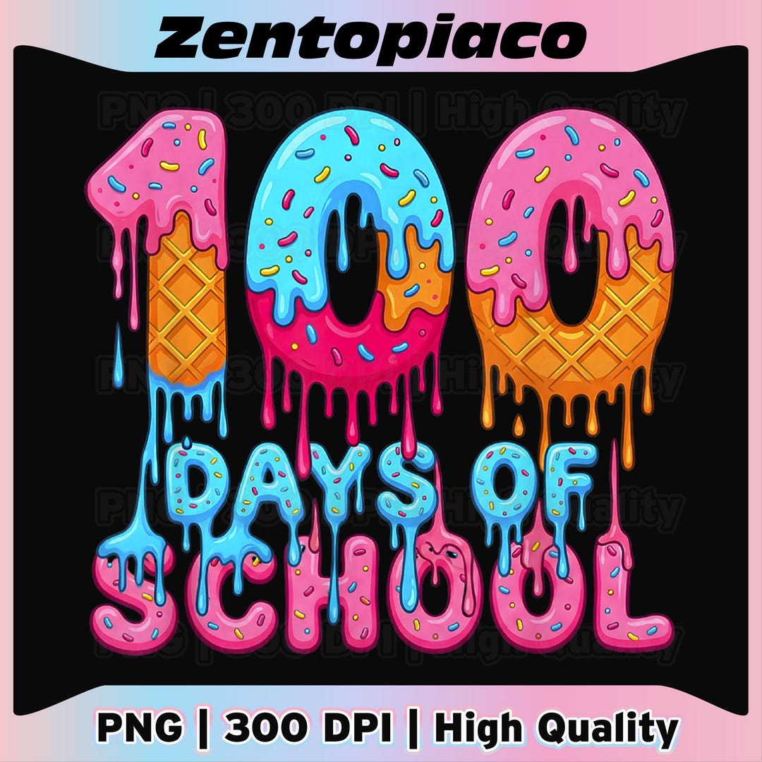 100 Days of School Kids Boys Ice Cream Drip Funny 100th Day Png, Ice ...