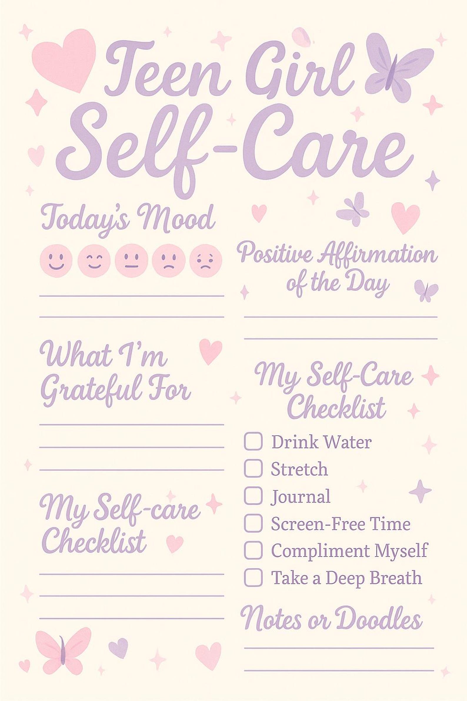 Teen Girl Self-care Worksheet – Soft Girl Aesthetic Mental Health ...