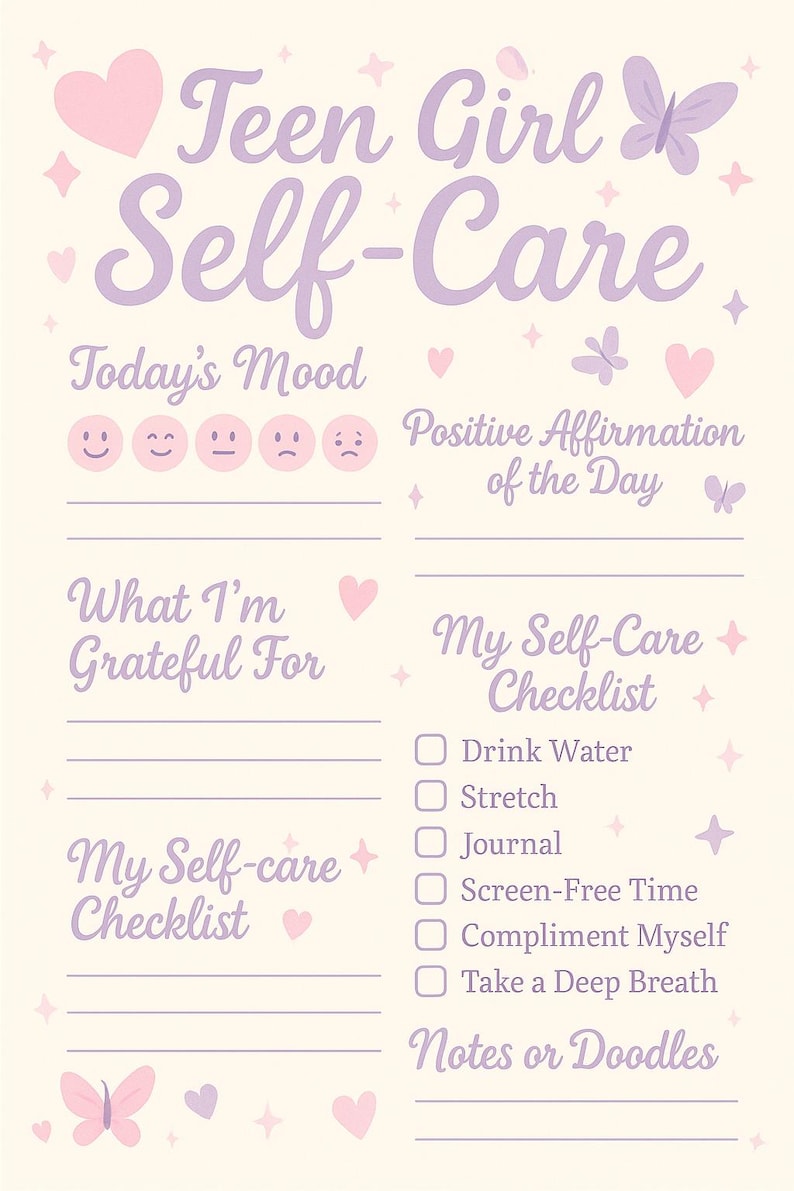 Teen Girl Self-care Worksheet – Soft Girl Aesthetic Mental Health ...