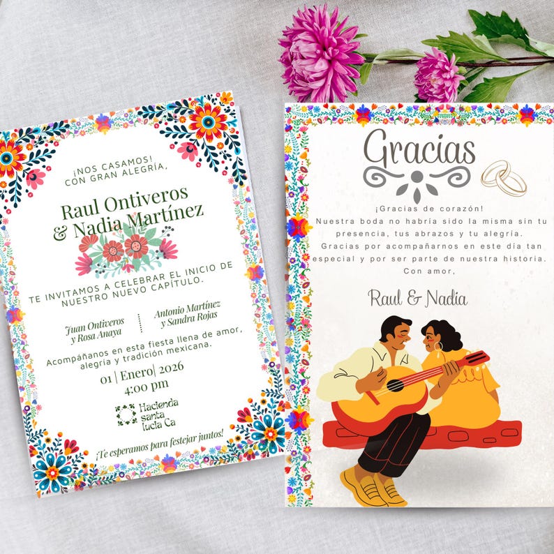 Mexican Wedding Invitation Set: Colorful Fiesta Design (canva Editable ...