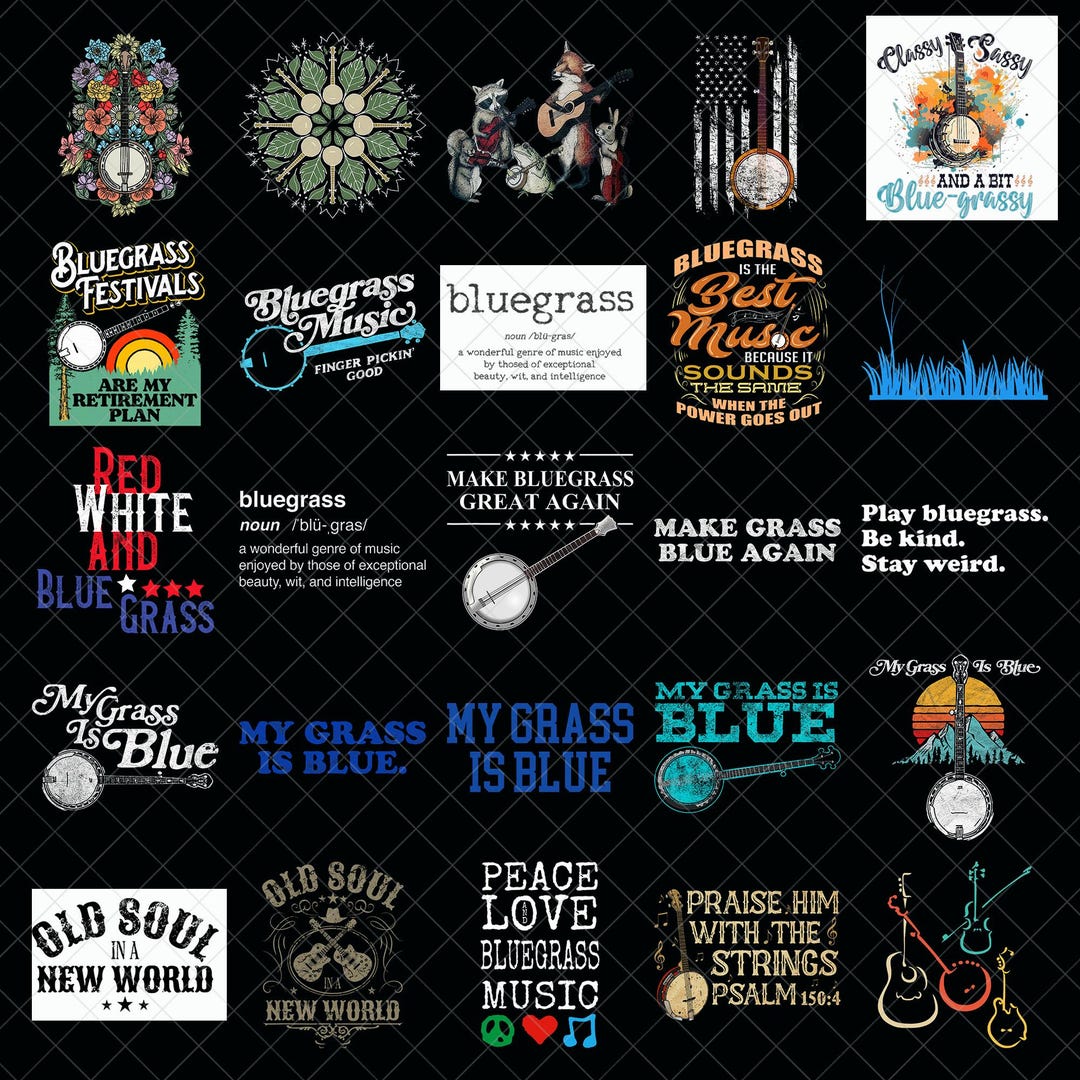 Bluegrass PNG Bundle, Banjo Music Sublimation Designs, Peace Love ...