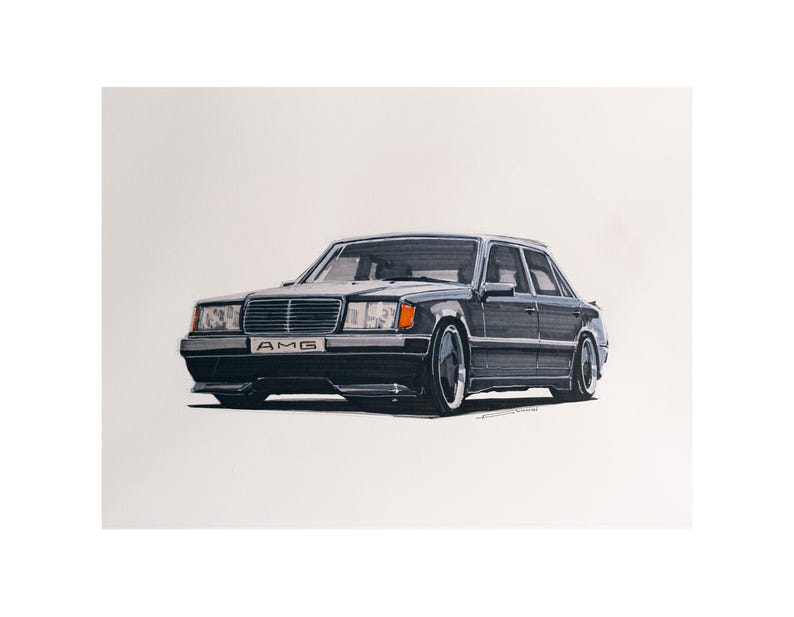 Car Poster - Mercedes W124 AMG - Custom Art (hand - Drawn) - Etsy
