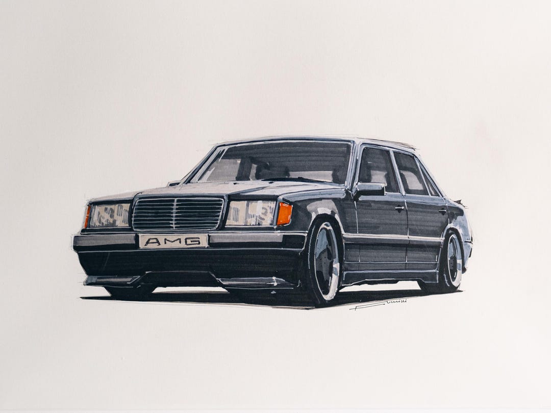 Car Poster - Mercedes W124 AMG - Custom Art (hand - Drawn) - Etsy