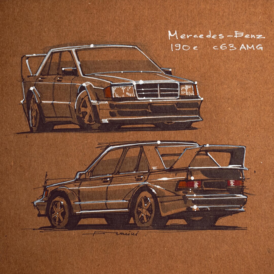 Mercedes 190e C63AMG - Custom Art (hand - Drawn) - Etsy