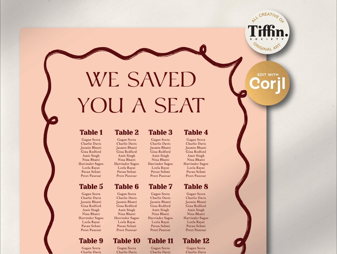 Modern Desi Wedding Seating Chart Template: Indian Shaadi, Editable ...