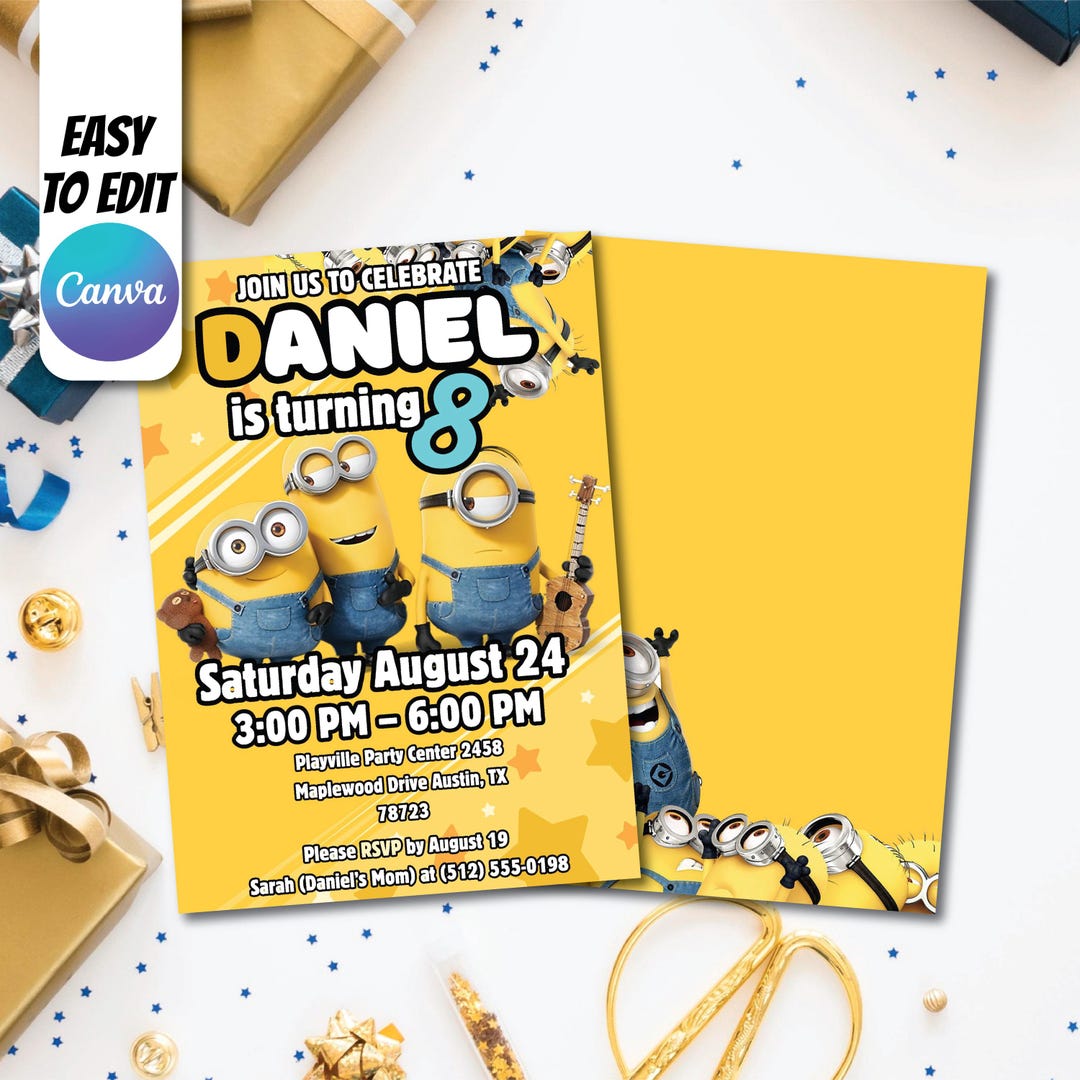 Editable Minions Card Invitation, Minions Birthday Invitation, Birthday ...