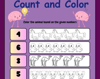 Green Simple Fruit Illustrated Mathematics Count and Color Worksheet - Etsy