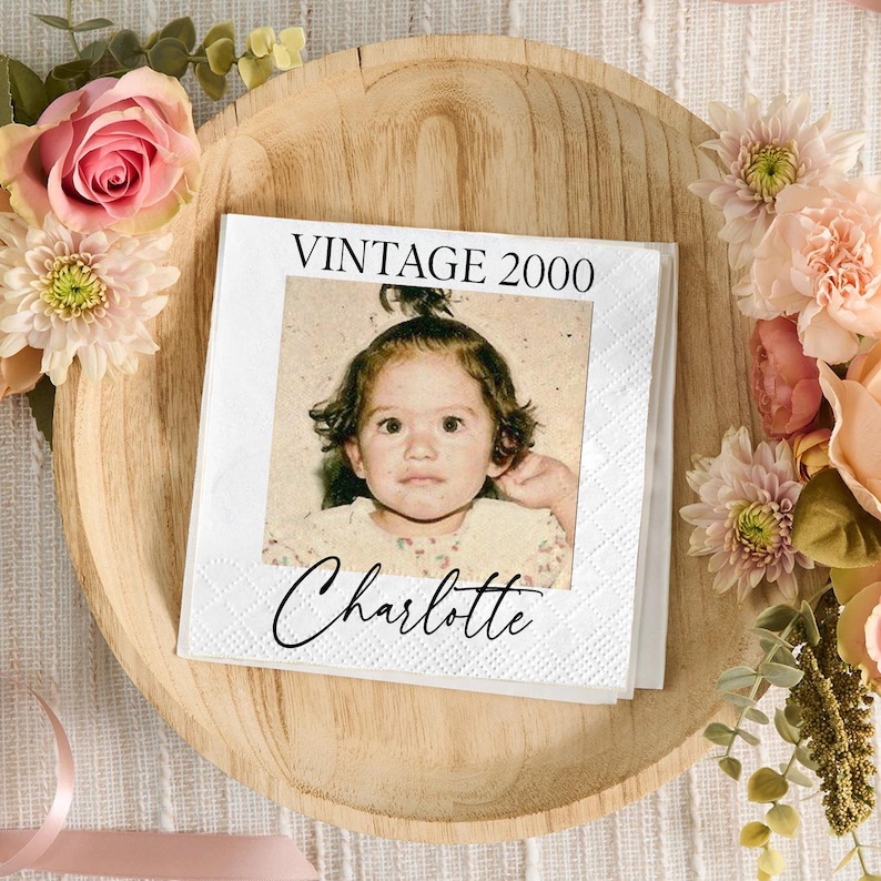 Custom Photo Cocktail Napkins, Vintage Birthday Napkins, Y2K Party ...