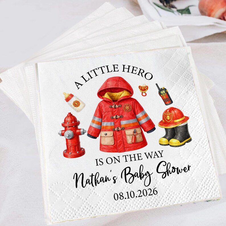 Firefighter Baby Shower Napkins, Custom Baby Shower Cocktail Napkins ...