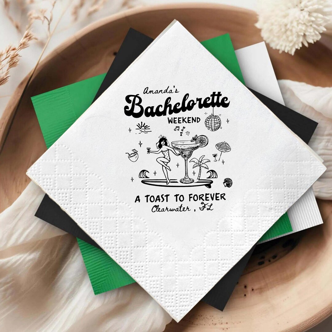 A Toast to Forever Party Napkins, Custom Bachelorette Napkins, Beach ...