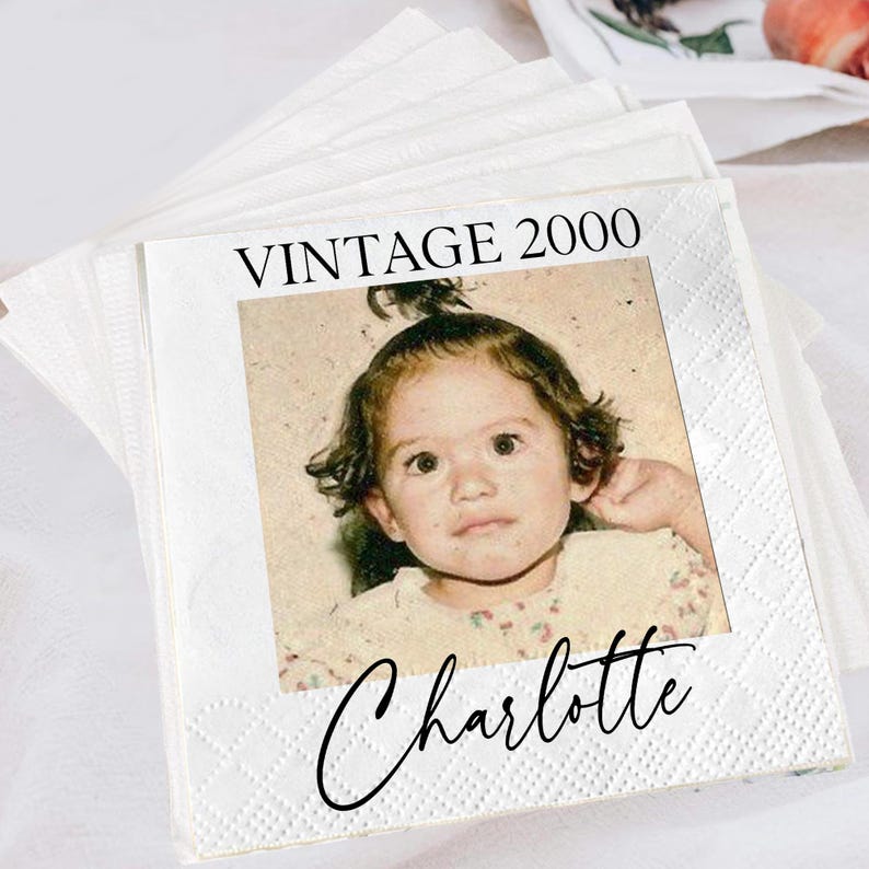 Custom Photo Cocktail Napkins, Vintage Birthday Napkins, Y2K Party ...