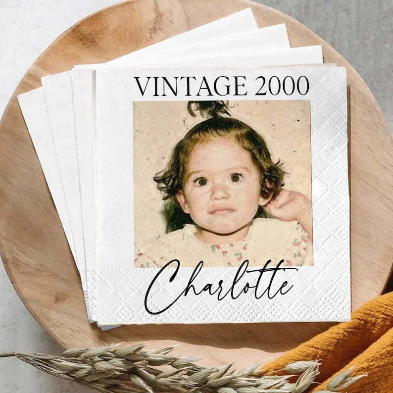 Custom Photo Cocktail Napkins, Vintage Birthday Napkins, Y2K Party ...