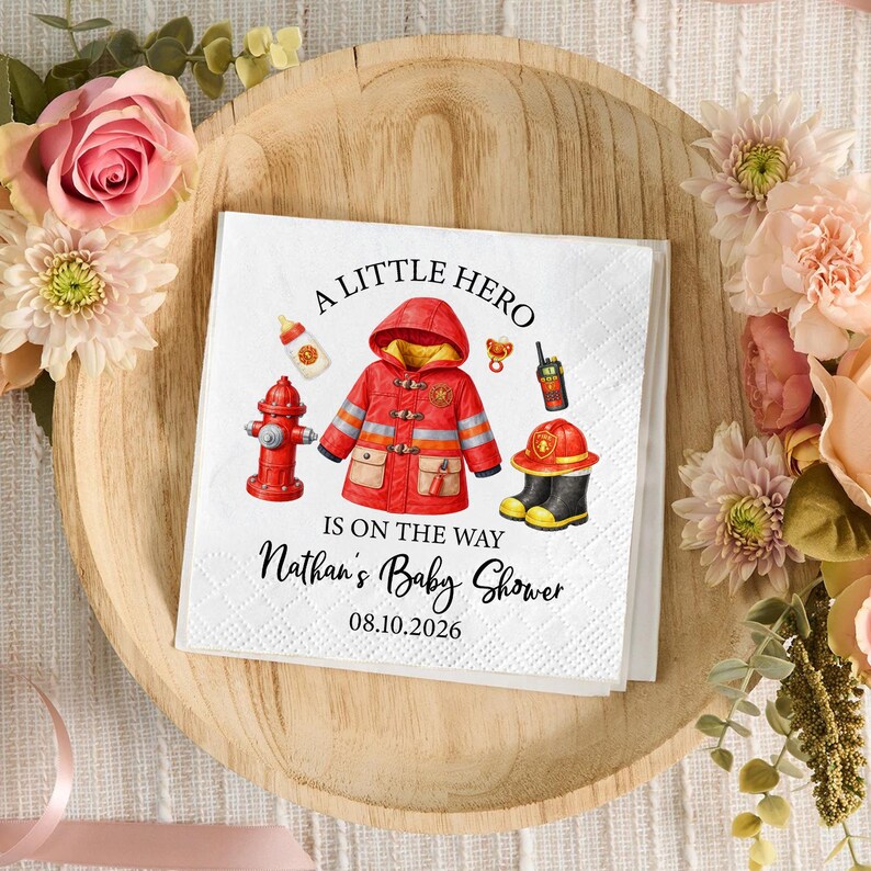 Firefighter Baby Shower Napkins, Custom Baby Shower Cocktail Napkins ...