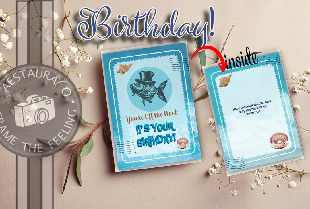 Off the Hook Birthday Card | Funny Fish Pun | Printable 5x7 Digital ...