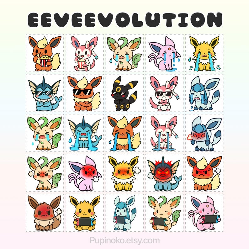 Eevee Evolution Emote Bundle: Twitch, Discord, Youtube (PNG) - Etsy