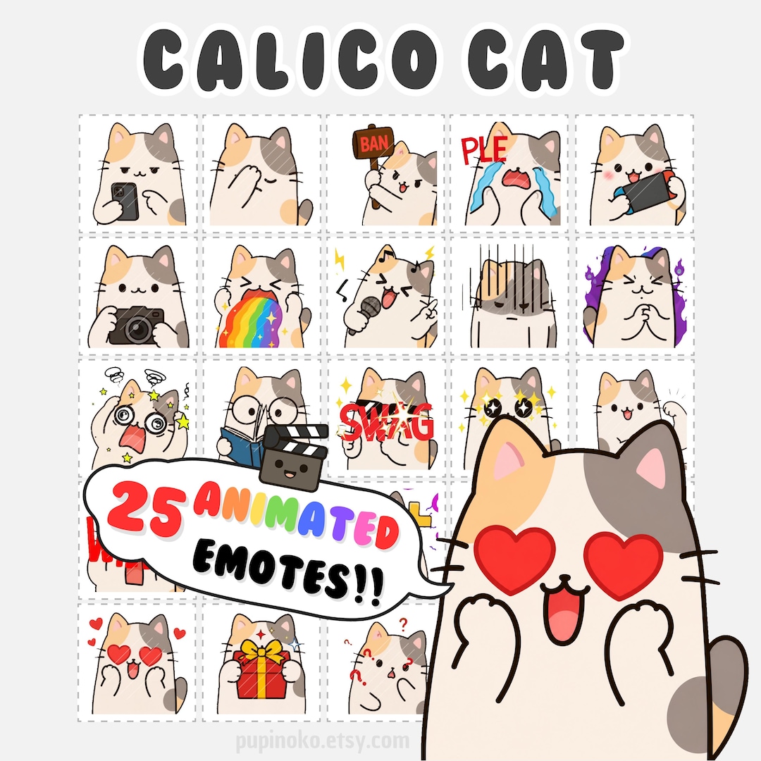 Animated Twitch Emotes: Calico Cat Emote Bundle, Chibi Cat, Discord ...