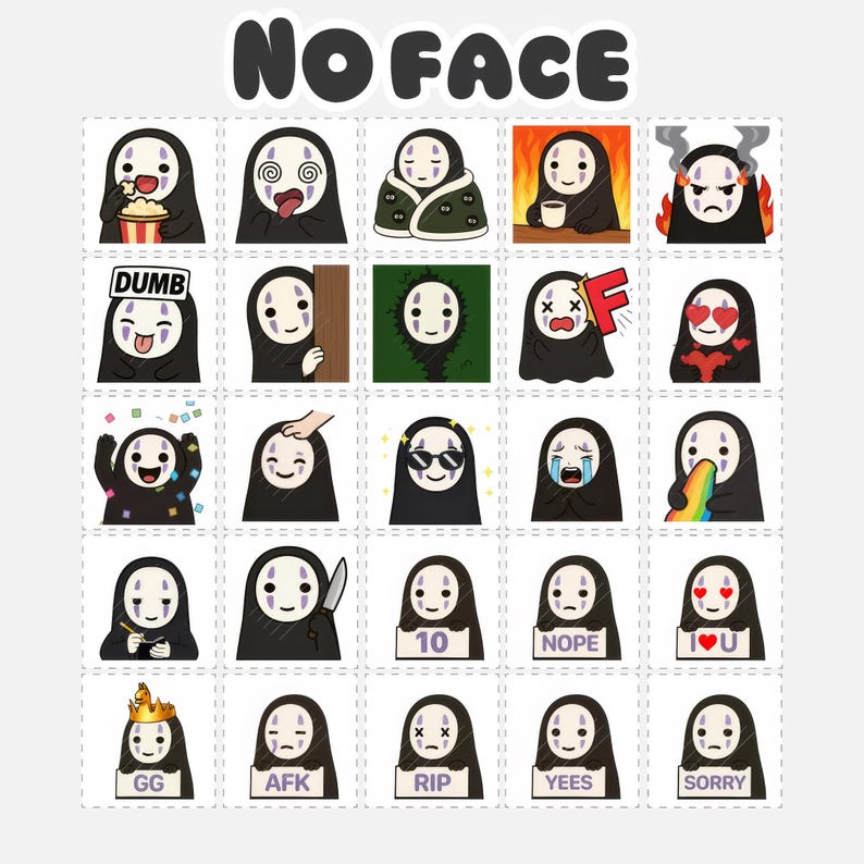 No Face Chibi Emotes: Twitch/discord Stream Pack (PNG Download) - Etsy