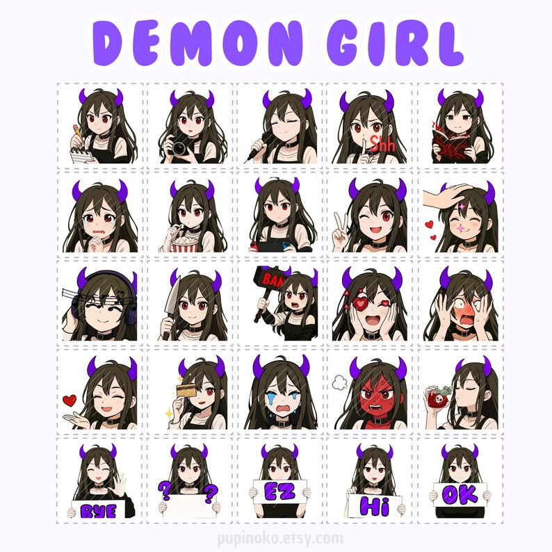 Animated Twitch Emotes, Demon Girl Emotes, Dark Brown Hair Evil ...