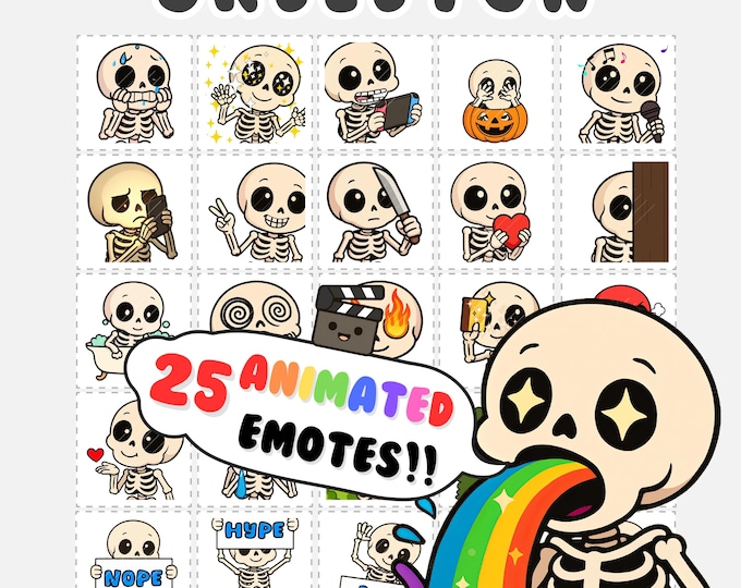 Animated Twitch Emotes: Skeleton Emote Pack, Halloween Spooky Emotes ...
