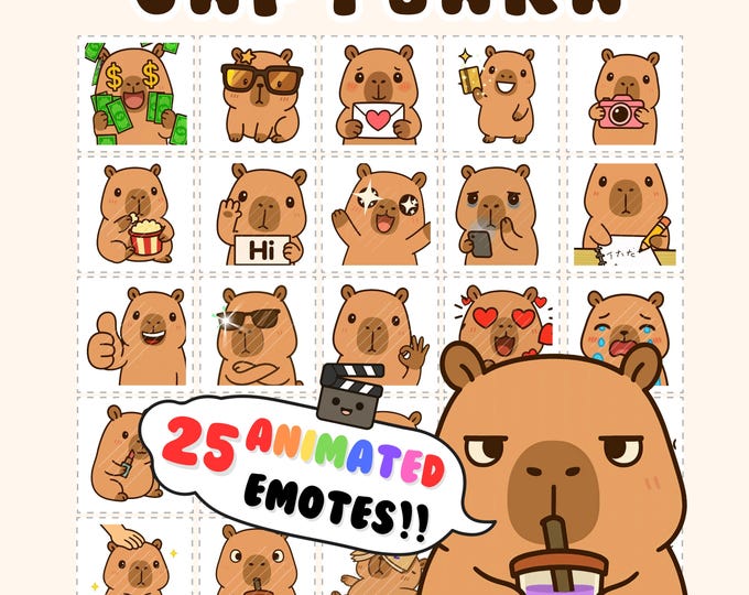 Animated Twitch Emotes, Capybara Animated Emotes, Emote Bundle, Discord ...