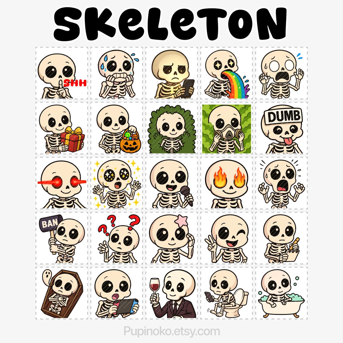 75 Chibi Skeleton Twitch Emotes: Halloween Stream Pack (PNG) - Etsy